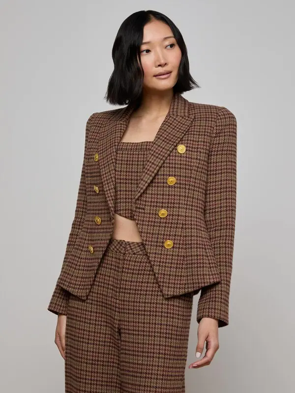 L'Agence Bethany Houndstooth Blazer - Dark Brown Multi Houndstooth