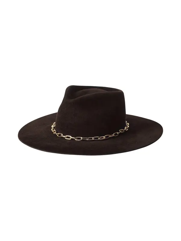 L'Agence Felt Velour Hat With Gold-tone Chain