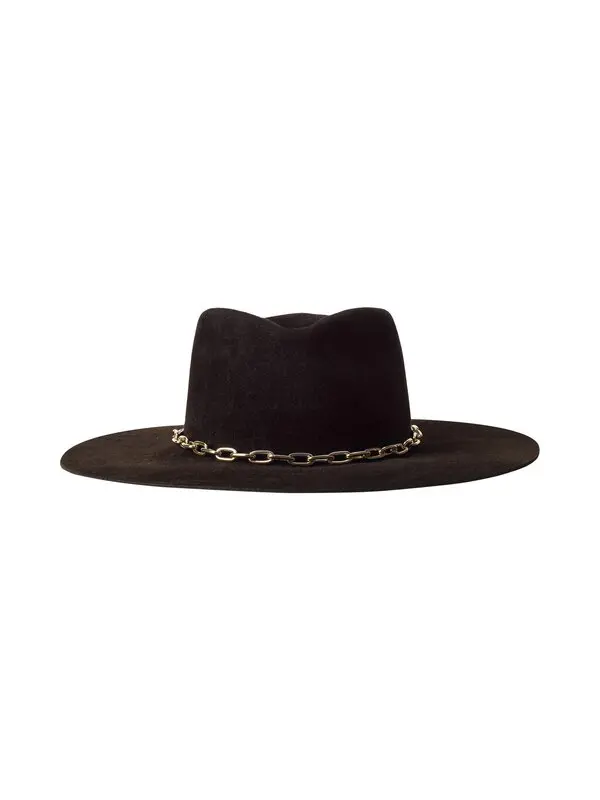 L'Agence Felt Velour Hat With Gold-tone Chain - Brown