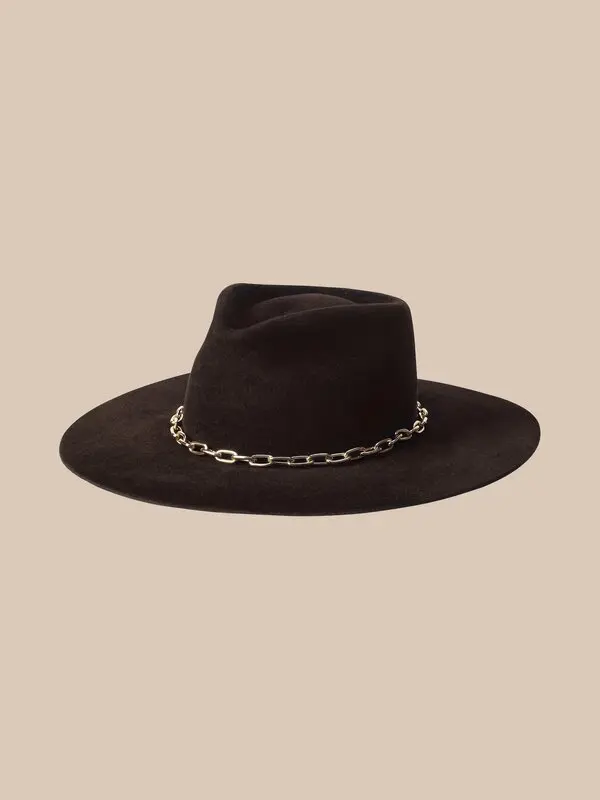 L'Agence Felt Velour Hat With Gold-tone Chain - Brown