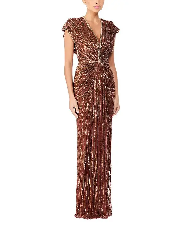 Jenny Packham Zola Sequin-embellished V-neck Maxi Gown - Bronze