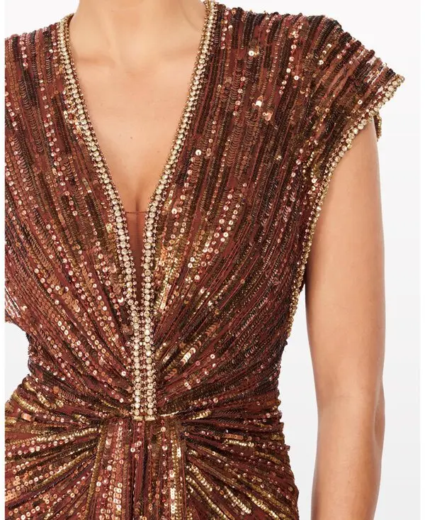 Jenny Packham Zola Sequin-embellished V-neck Maxi Gown - Bronze