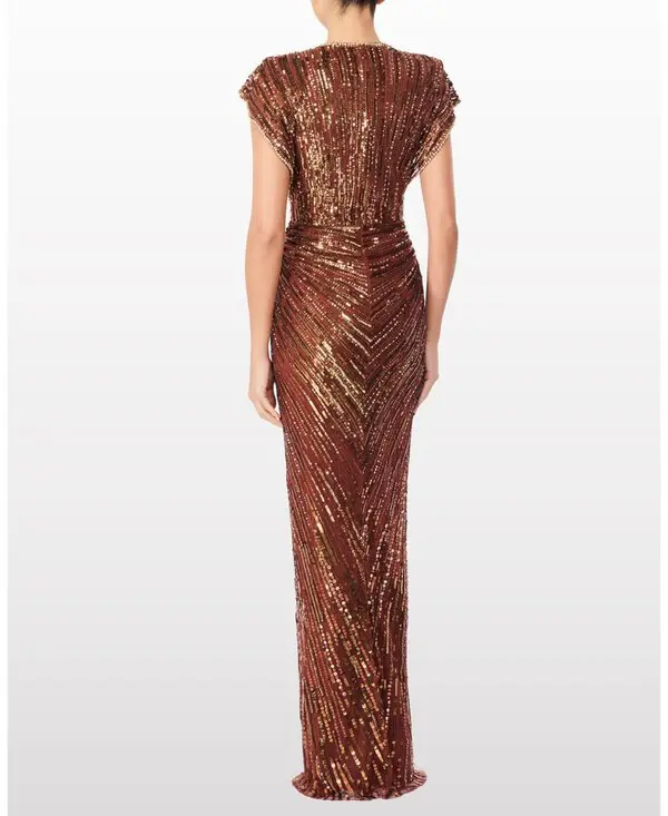 Jenny Packham Zola Sequin-embellished V-neck Maxi Gown - Bronze