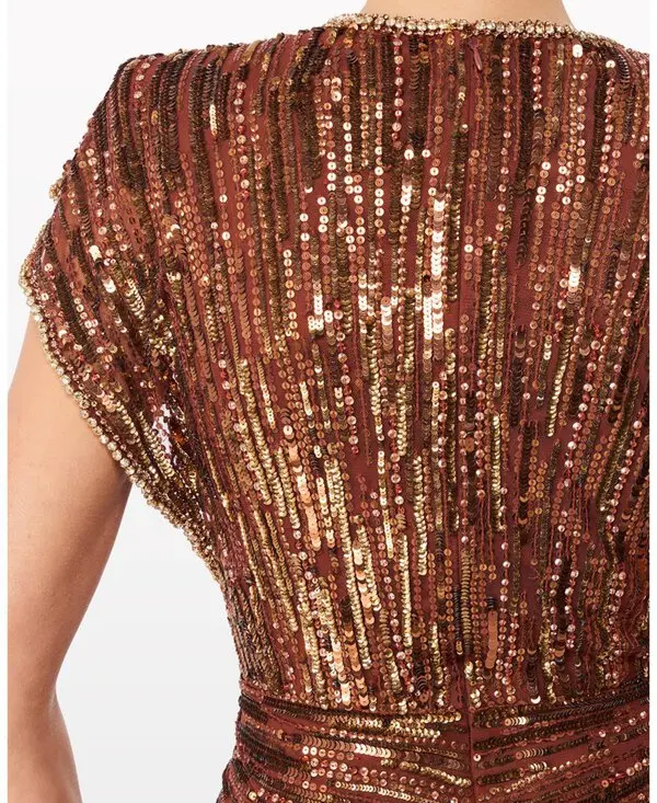 Jenny Packham Zola Sequin-embellished V-neck Maxi Gown - Bronze