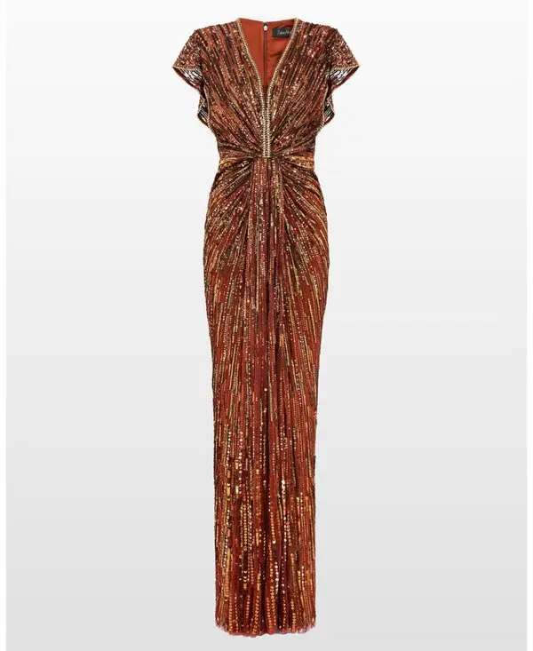 Jenny Packham Zola Sequin-embellished V-neck Maxi Gown - Bronze