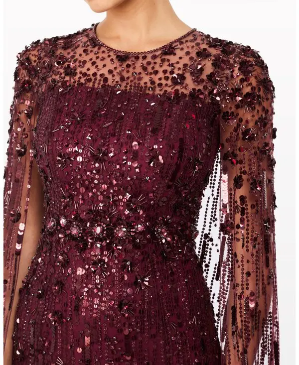 Jenny Packham Embellished Cape Maxi Dress - Cardinal