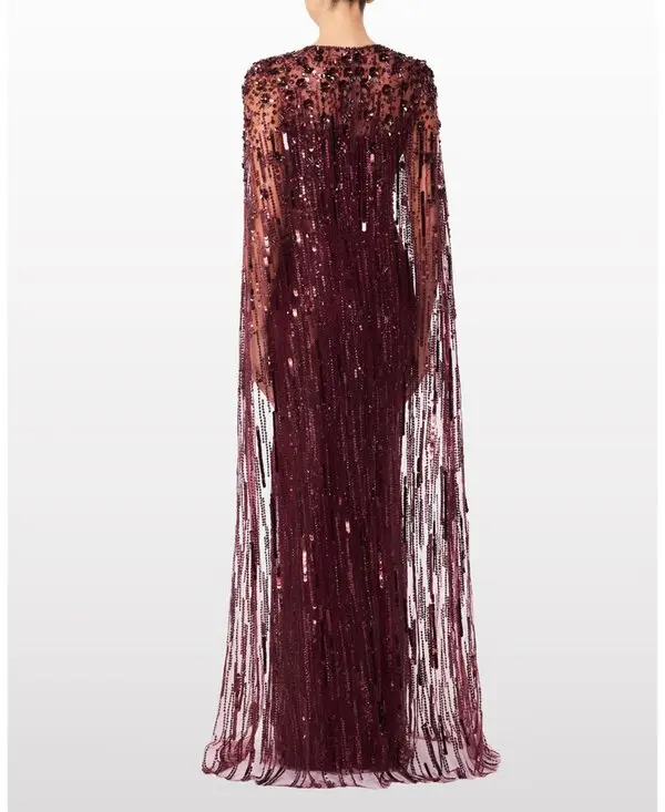 Jenny Packham Embellished Cape Maxi Dress - Cardinal
