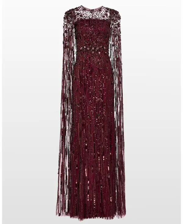 Jenny Packham Embellished Cape Maxi Dress - Cardinal