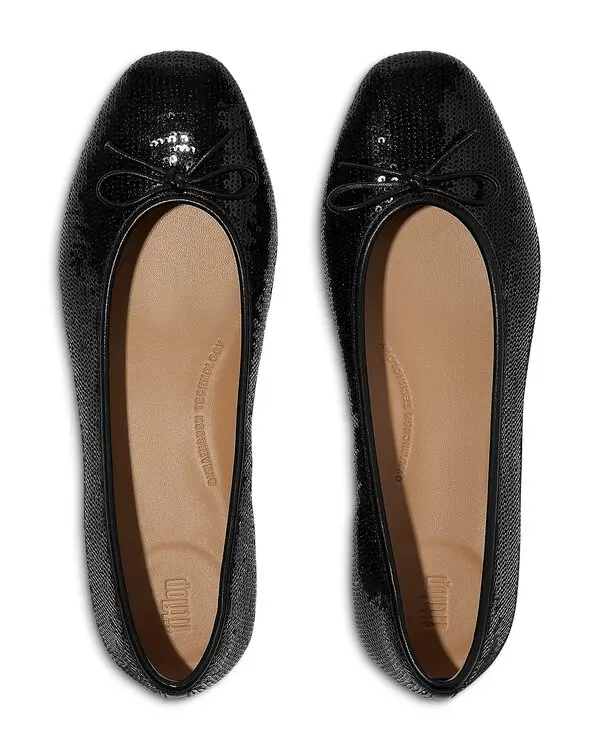 Fitflop Delicato Bow Sequin Ballet Flats - Black