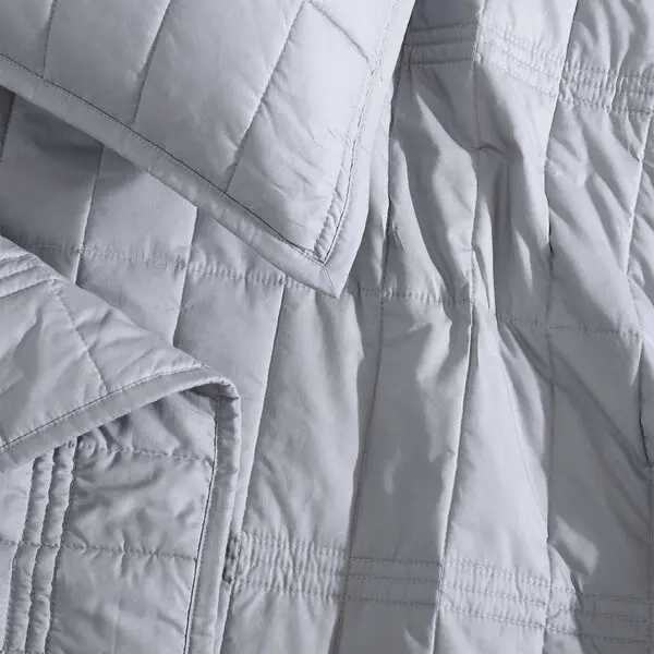 Calvin Klein Washed Percale Solid 3 Piece Quilt Set, Twin - Grey