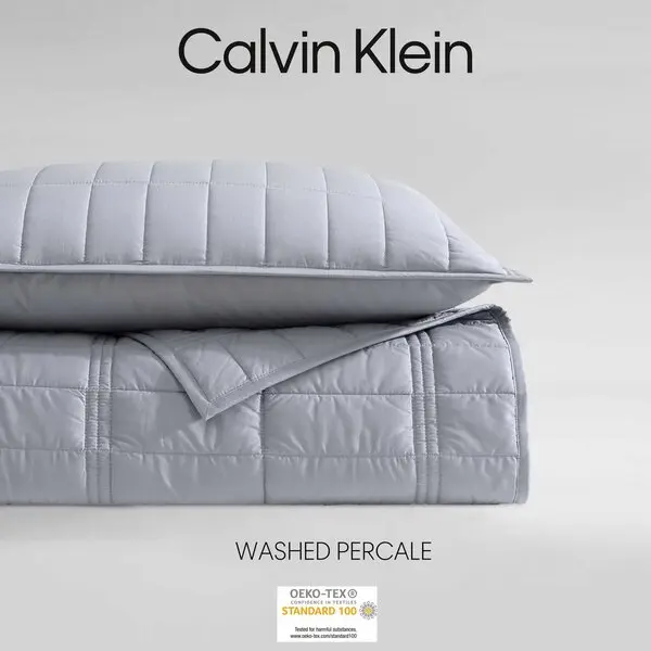 Calvin Klein Washed Percale Solid 3 Piece Quilt Set, Twin