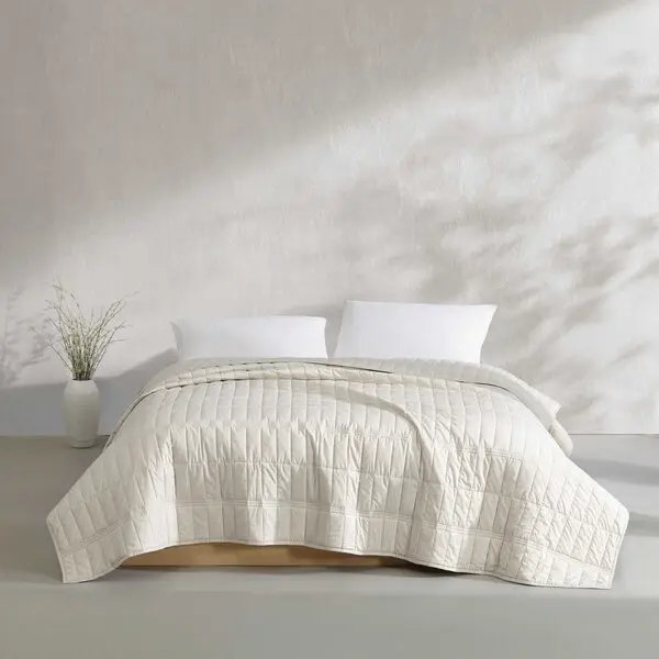 Calvin Klein Washed Percale Solid 3 Piece Quilt Set, Queen - Light Beige