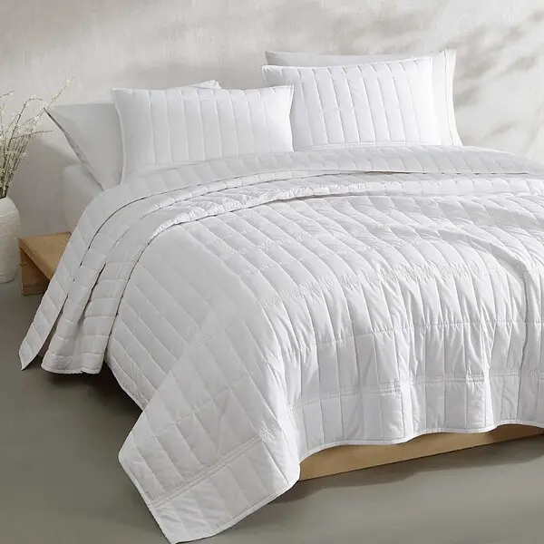 Calvin Klein Washed Percale Solid 3 Piece Quilt Set, Queen - White
