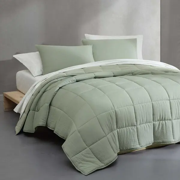 Calvin Klein Solid Washed Reversible Plush 7 Piece Comforter Set, Queen - Sage Green