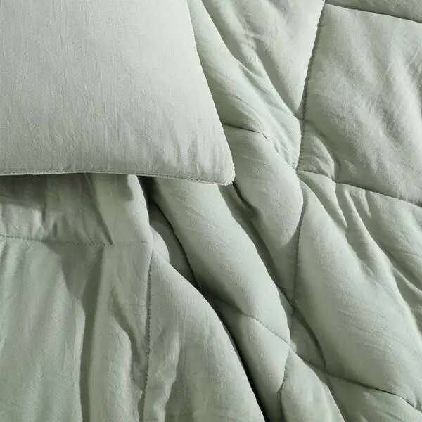 Calvin Klein Solid Washed Reversible Plush 7 Piece Comforter Set, Queen - Sage Green