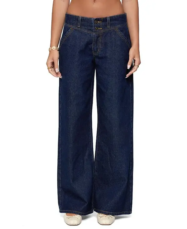 EDIKTED Meredith Low Rise Dark Rinse Wash Jeans - Blue