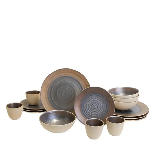 MOMENI Akita Stoneware 16 Piece Dinnerware Set, Service For 4 - Copper