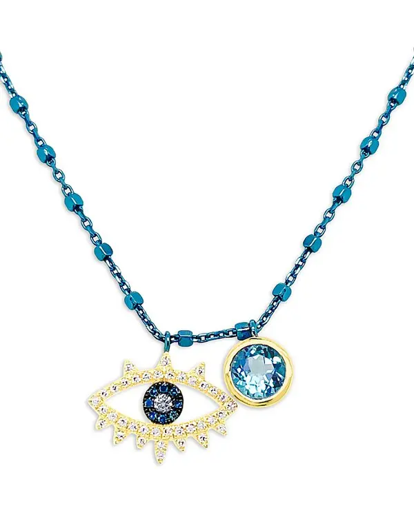 Meira T Diamond Evil Eye Chain Necklace - Silver