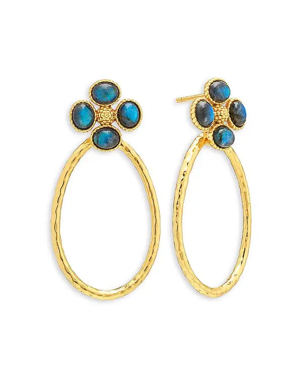CAPUCINE DE WULF Labradorite Berry Clover Drop Earrings - Blue/gold