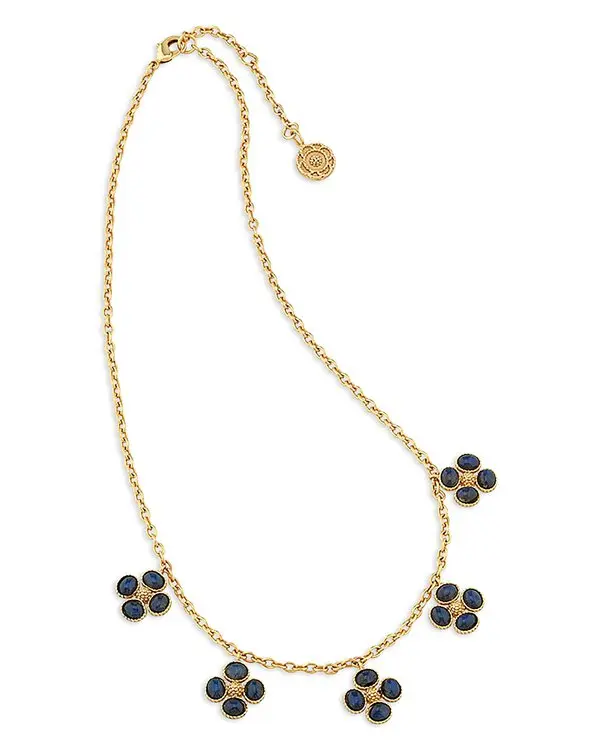 CAPUCINE DE WULF Labradorite Clover Multi Station Necklace - Blue/gold