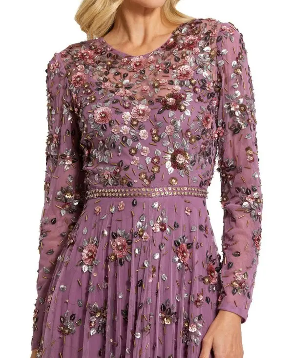 Mac Duggal Long Sleeve High Neck Beaded Gown