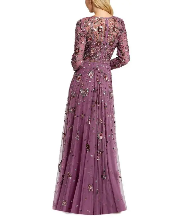 Mac Duggal Long Sleeve High Neck Beaded Gown