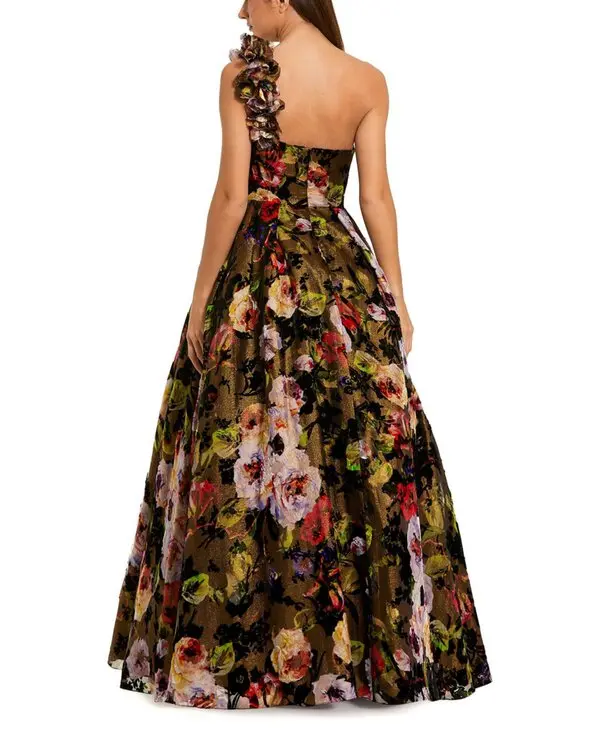Mac Duggal Floral Print One-shoulder Ballgown