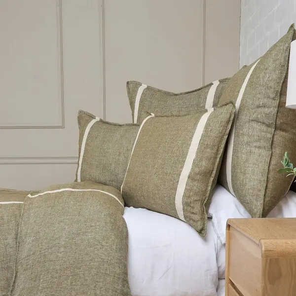 POM POM AT HOME Rory Linen Duvet Cover, Queen - Moss/flax