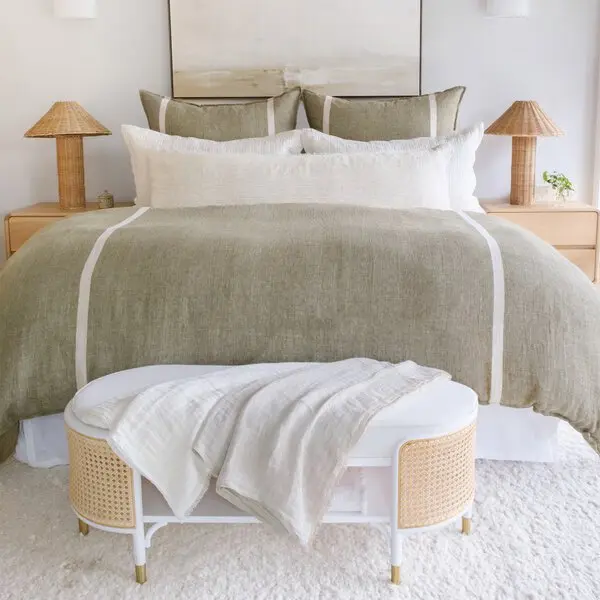 POM POM AT HOME Rory Linen Duvet Cover, Queen - Moss/flax