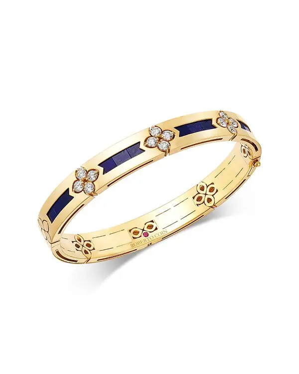 Roberto Coin 18k Yellow Love In Verona Turquoise & Diamond Flower Bangle Bracelet - Gold/lapis
