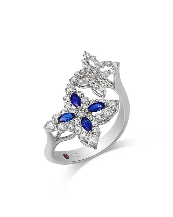 Roberto Coin 18k Gold Diamond, Blue Sapphire, And Flower Ring - White
