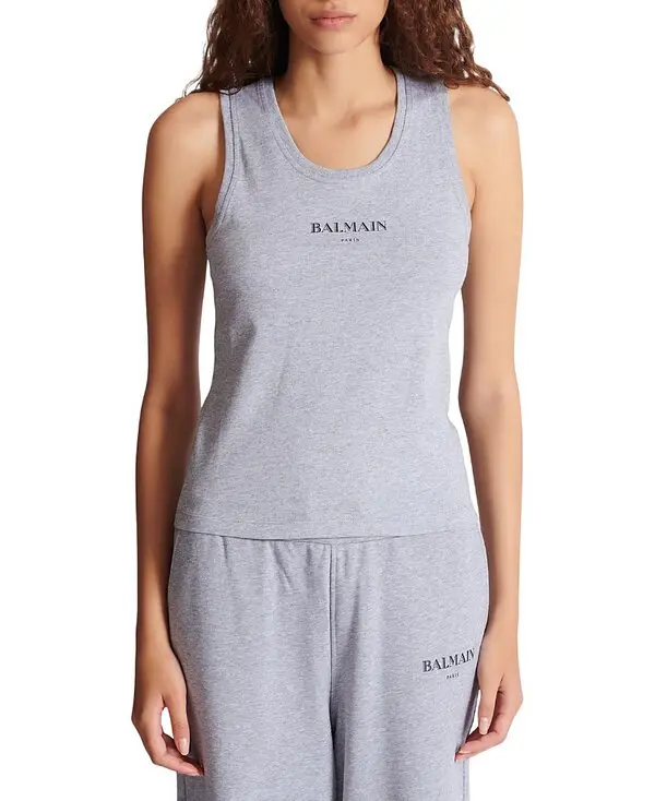 Balmain Tank Top With Print - Grey