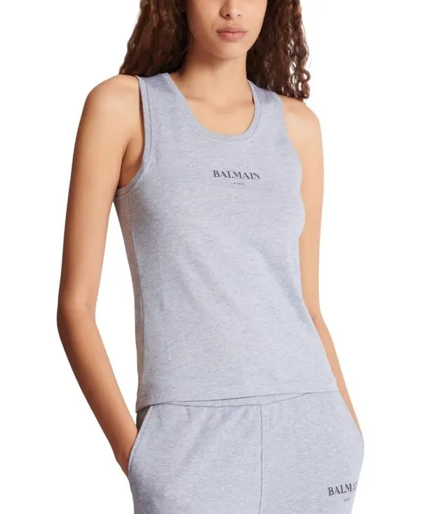Balmain Tank Top With Print - Grey