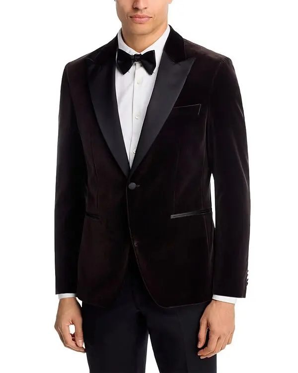 BOSS Velvet Satin Peak Slim Fit Dinner Jacket - Dark Brown