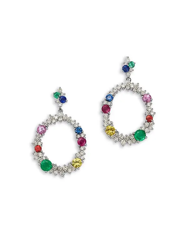 Bloomingdale'S 14k Gold Ruby, Emerald & Rainbow Sapphire Doorknocker Drop Earrings - White