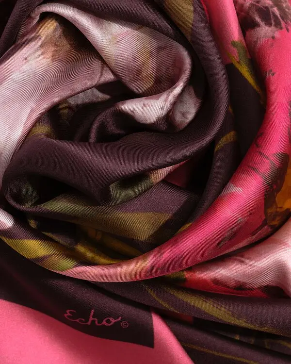 Echo Cosmos Silk Square Scarf - Fig