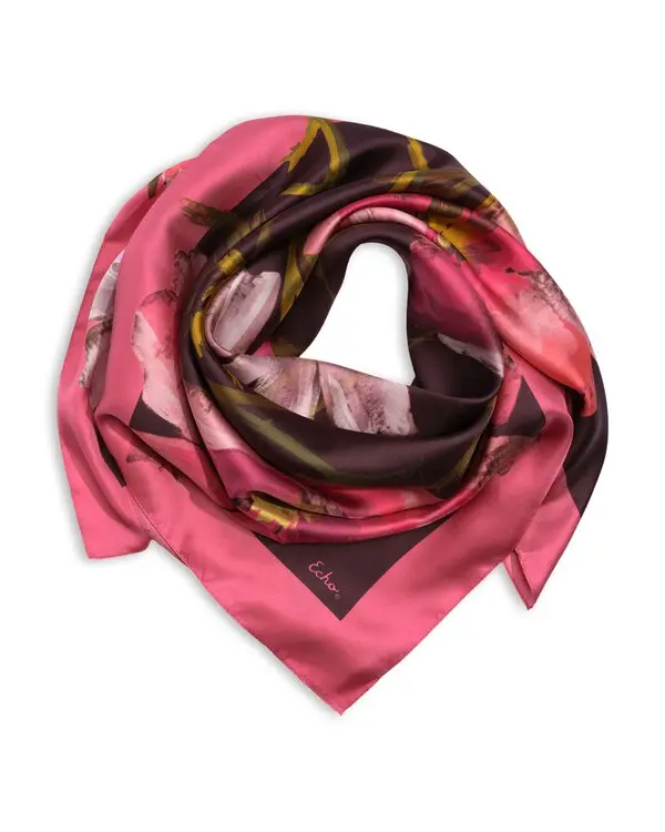 Echo Cosmos Silk Square Scarf - Fig