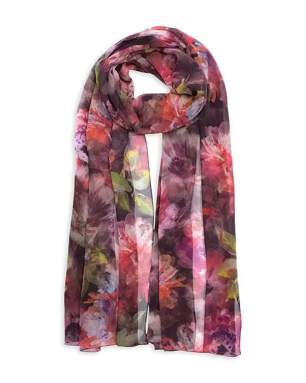 Echo Hazy Floral Crinkle Silk Wrap Scarf - Black