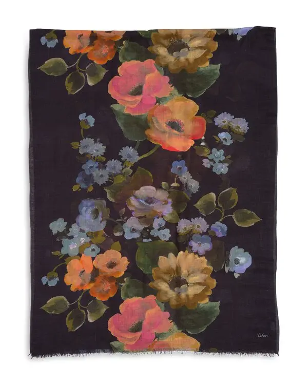 Echo Painted Floral Wrap - Navy