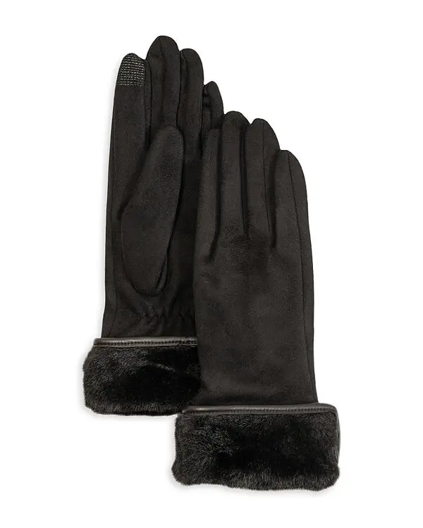 Echo Faux Fur Cuff Stretch Tech Gloves - Black