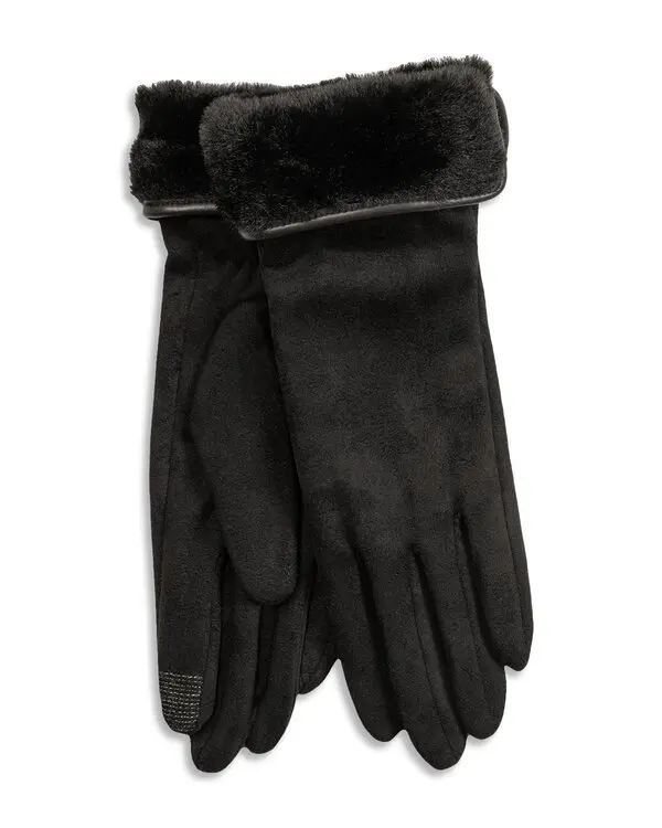 Echo Faux Fur Cuff Stretch Tech Gloves - Black