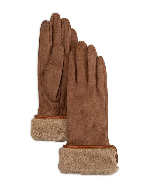 Echo Faux Fur Cuff Stretch Tech Gloves - Chestnut