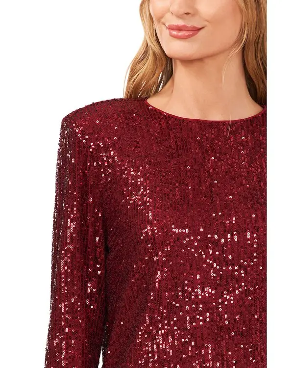 CECE DUPRAZ Sequined Long Sleeve Blouse - Dark Wine