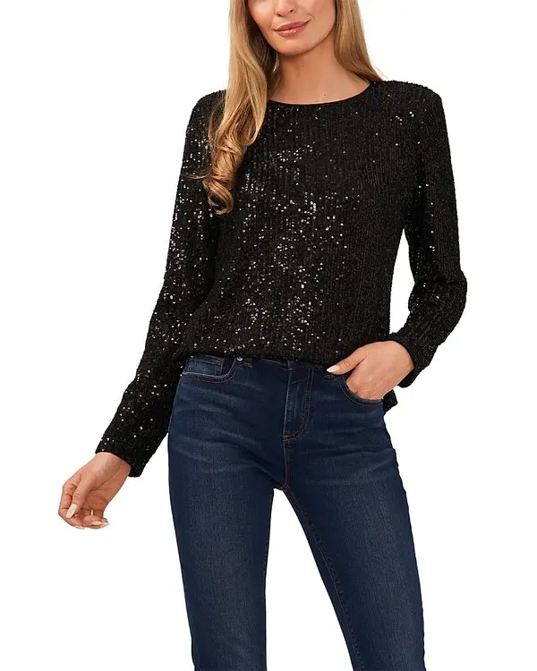 CECE DUPRAZ Long Sleeve Crewneck Top - Rich Black