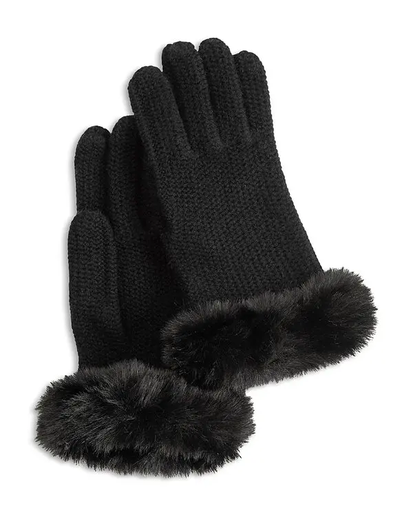 Echo Brioche Stitch Faux Fur Gloves - Black
