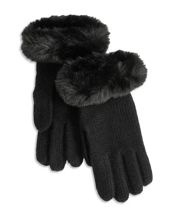 Echo Brioche Stitch Faux Fur Gloves - Black