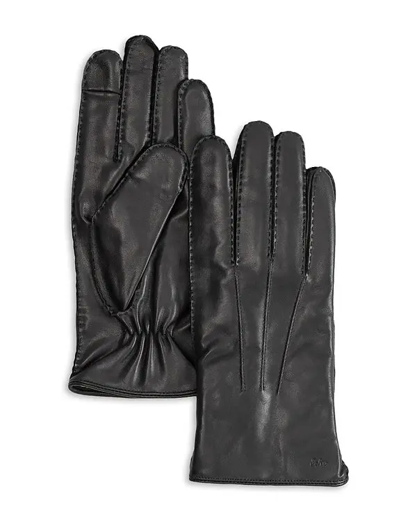 Echo Stitch Detail Leather Tech Gloves - Black