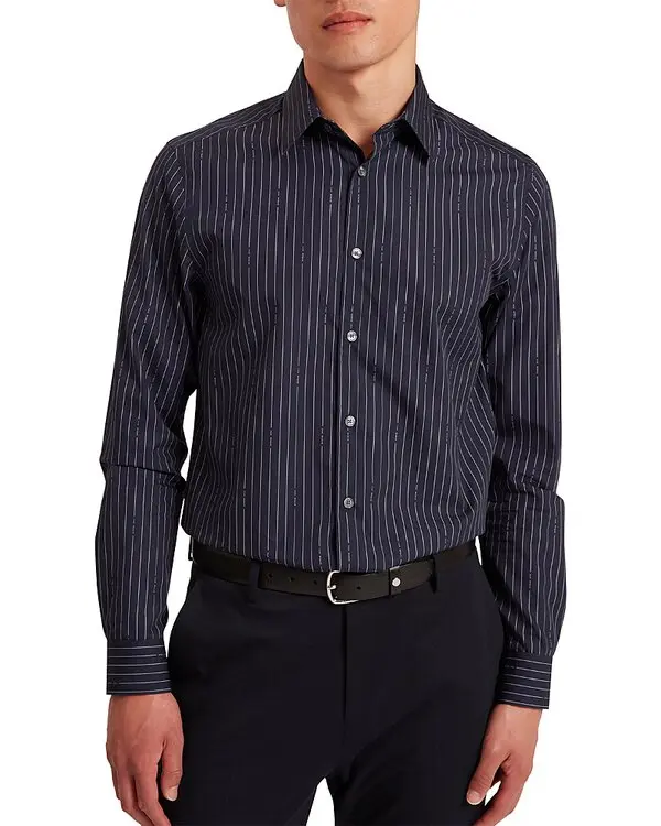 Ted Baker London Hangent Regular Fit Branded Stripe Print Cotton Shirt