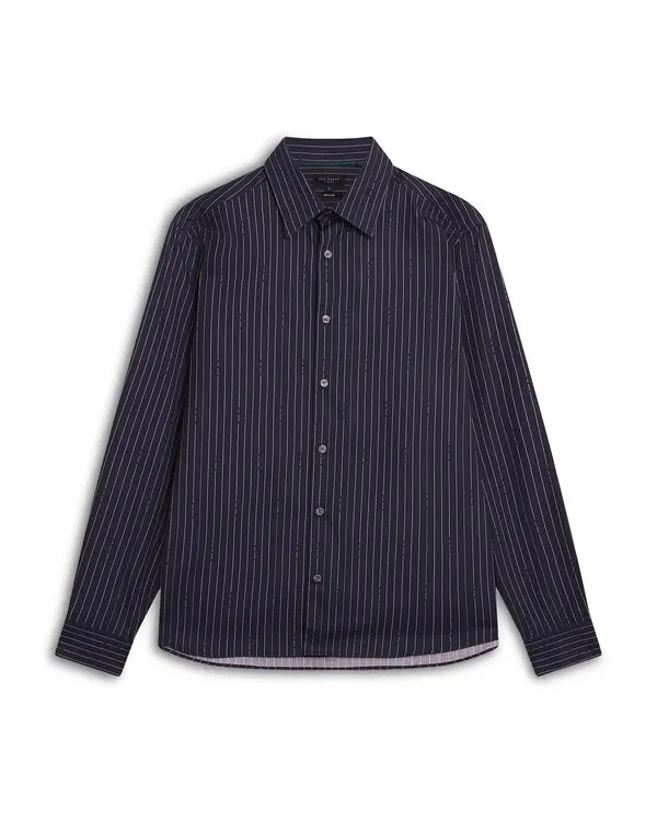Ted Baker London Hangent Regular Fit Branded Stripe Print Cotton Shirt