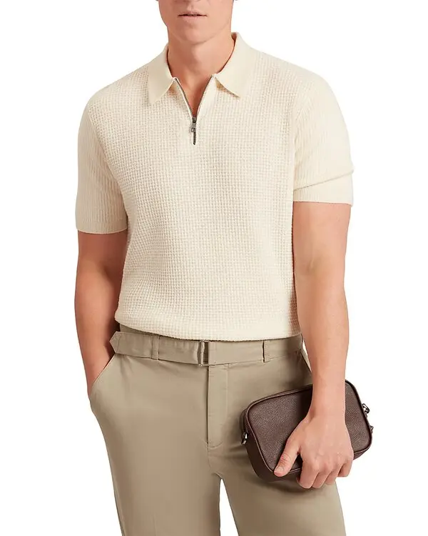 Ted Baker London Jaylon Waffle Stitch Zip Polo - Ecru